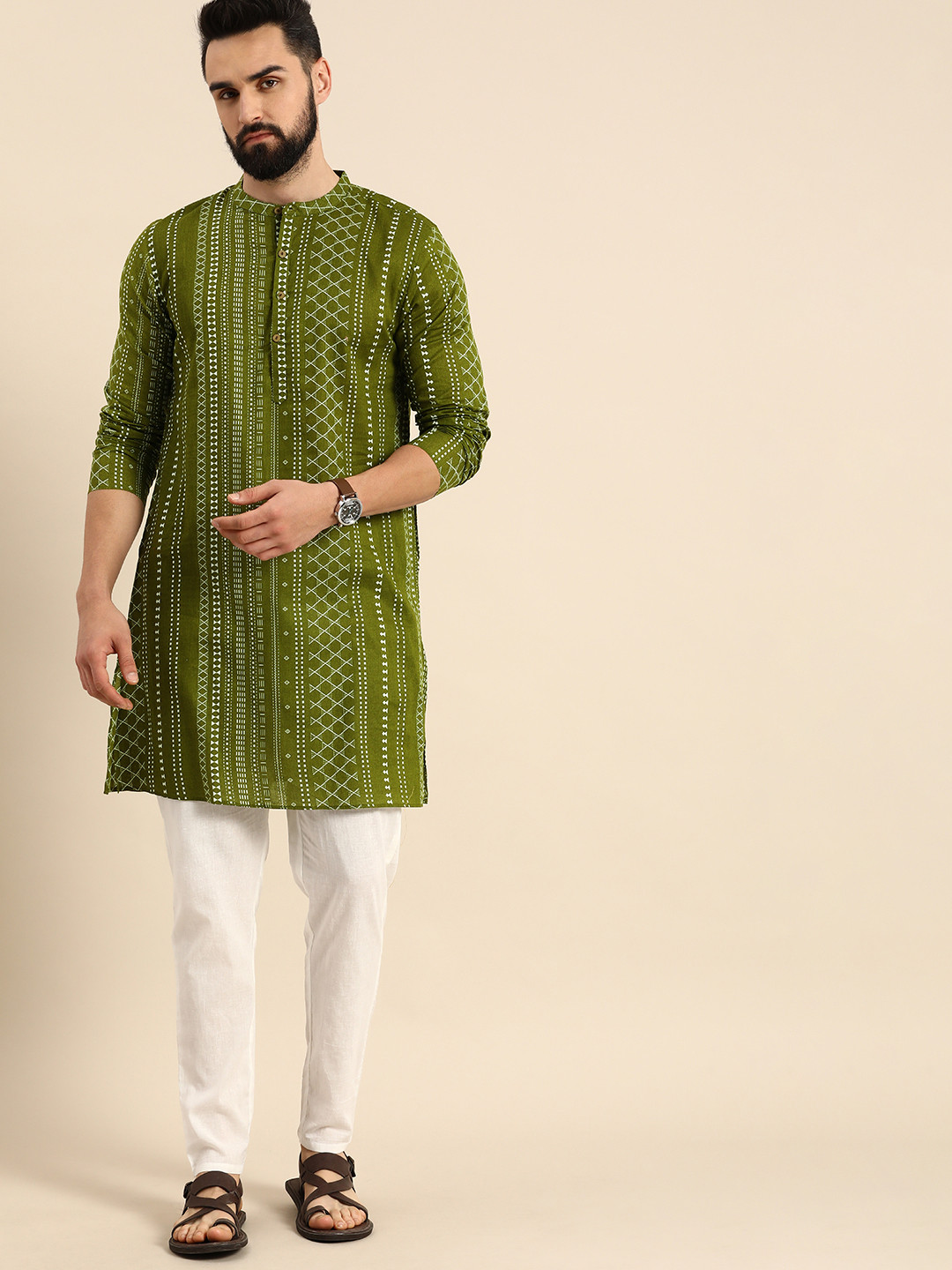 Buy Anouk Men Ethnic Motifs Printed Pure Cotton Kurta With Trousers ...