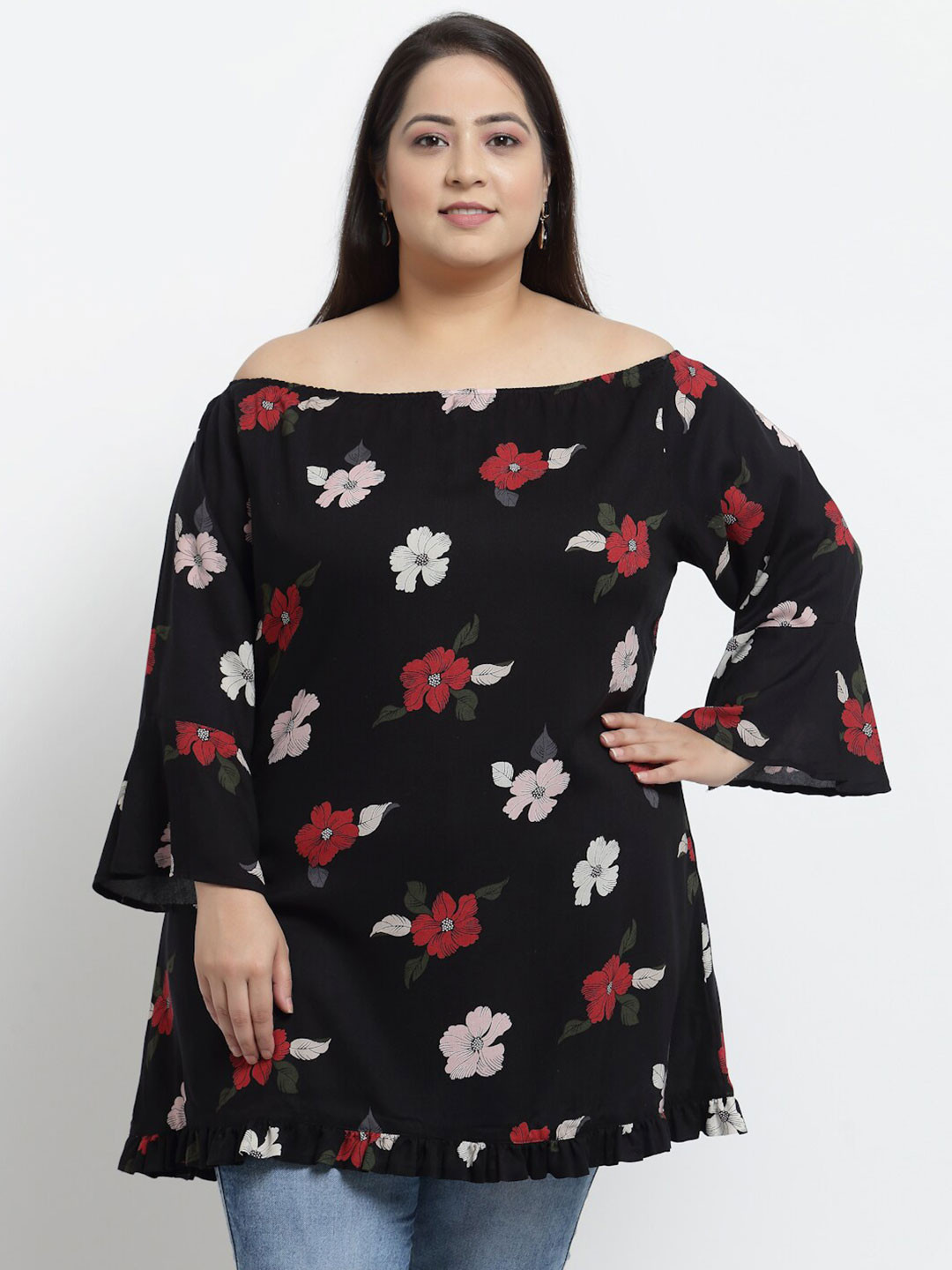 Buy KLOTTHE Black & White Floral Print Off Shoulder Top - Tops for ...