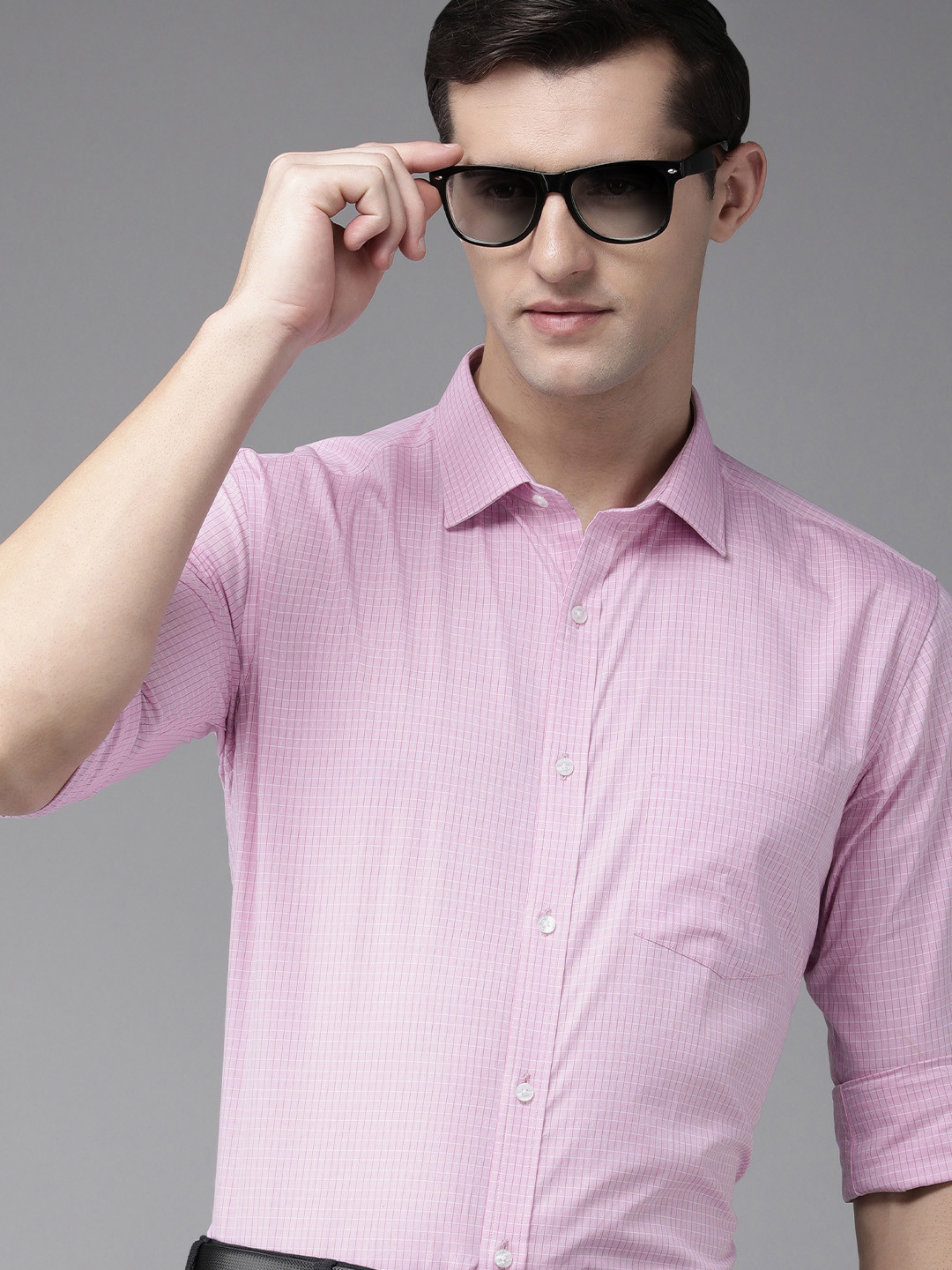 Buy Park Avenue Men Pink Slim Fit Grid Tattersall Checks Checked Formal ...