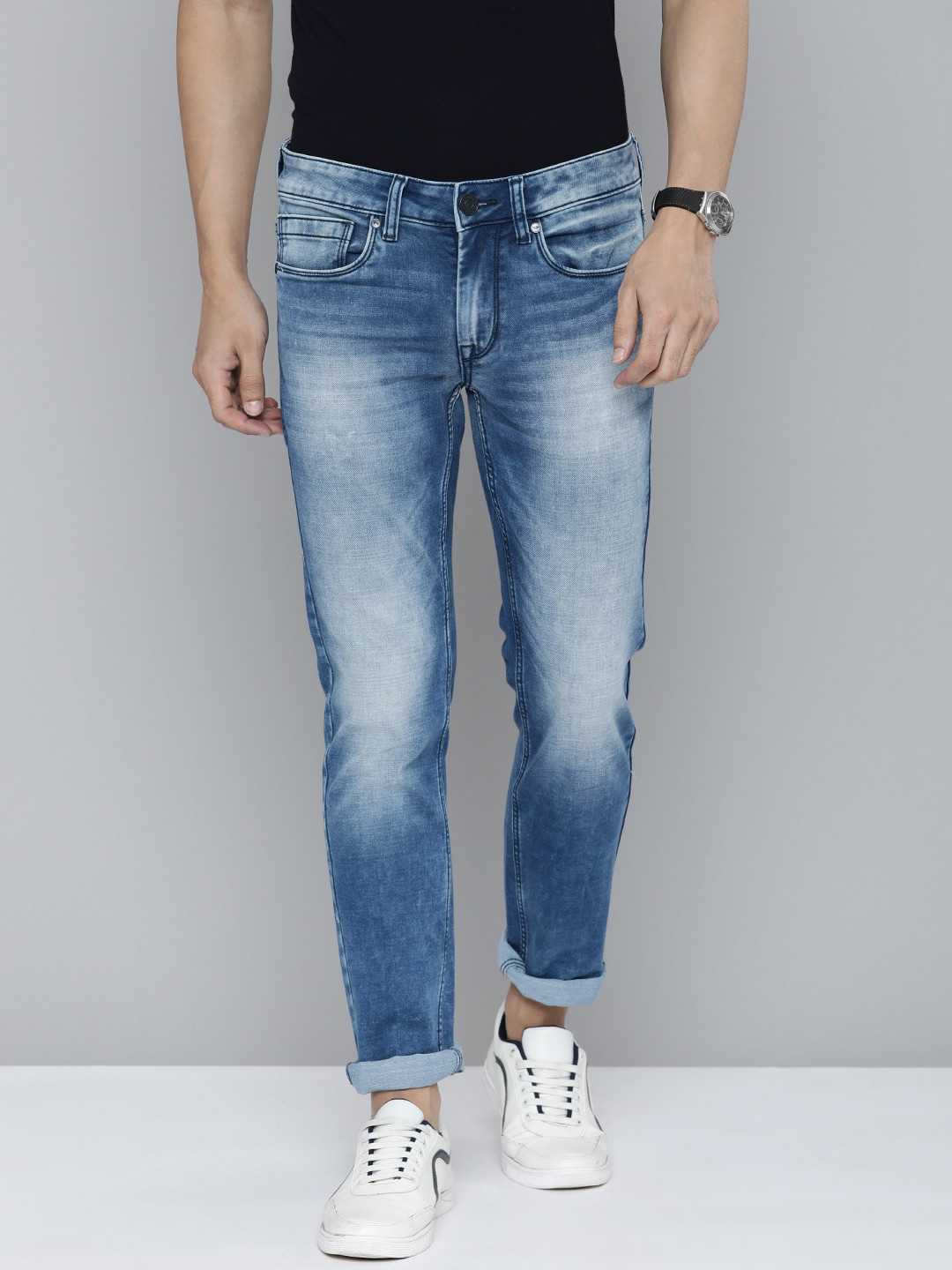 Buy Flying Machine Men Blue Skinny Fit Heavy Fade Stretchable Jeans ...