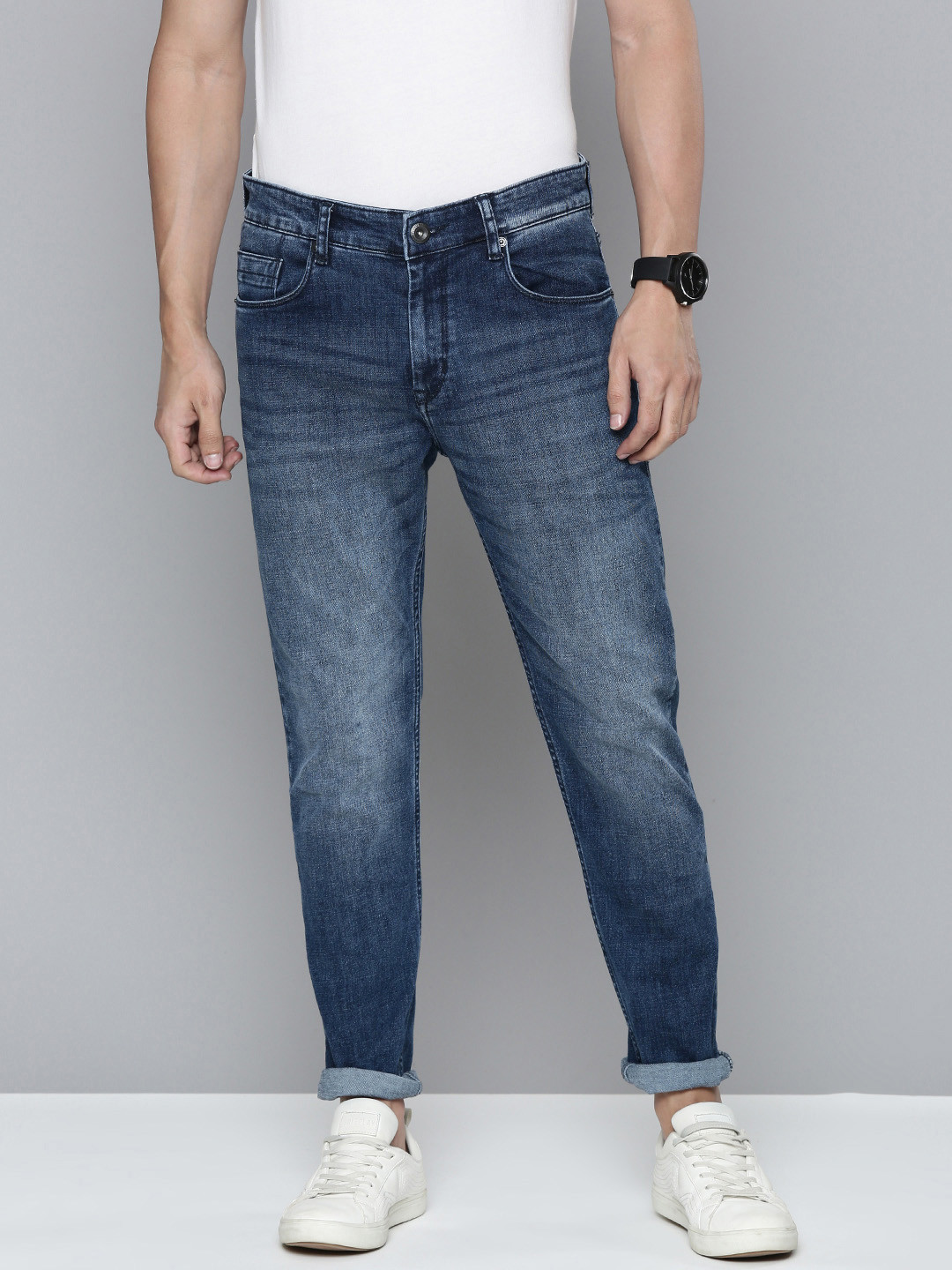 Buy Flying Machine Men Blue Slash Slim Tapered Fit Mid Rise Heavy Fade ...