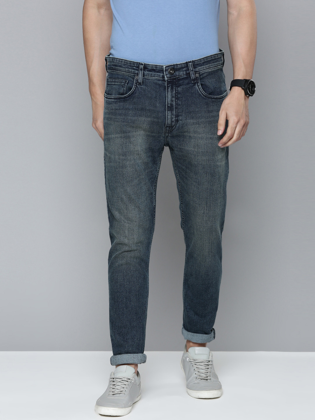 Buy Flying Machine Men Blue Tapered Fit Heavy Fade Stretchable Jeans ...