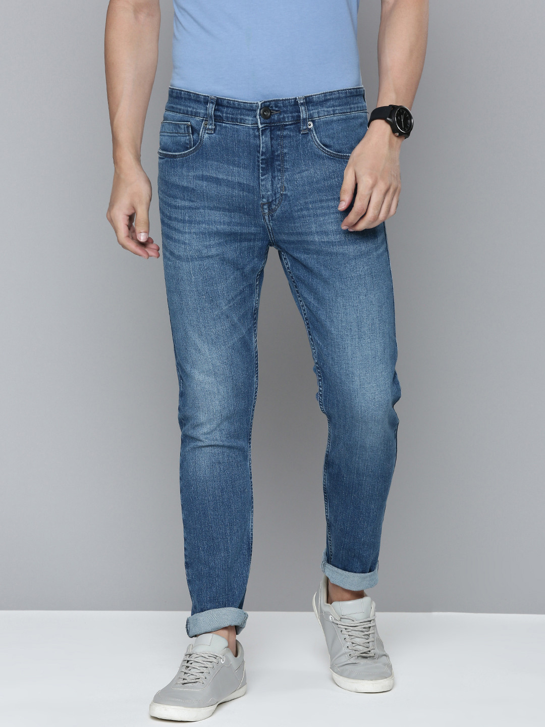 Buy Flying Machine Men Blue Slash Slim Fit Heavy Fade Stretchable Jeans ...