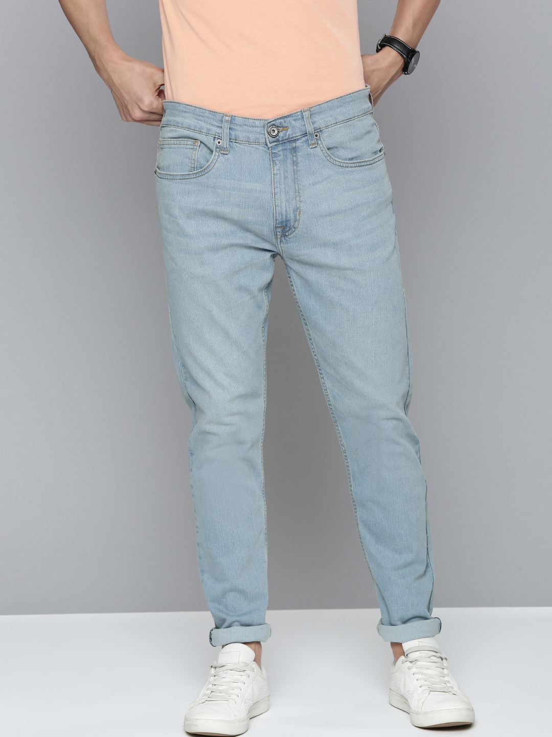 Buy Flying Machine Men Blue Slash Slim Tapered Fit Mid Rise Light Fade ...