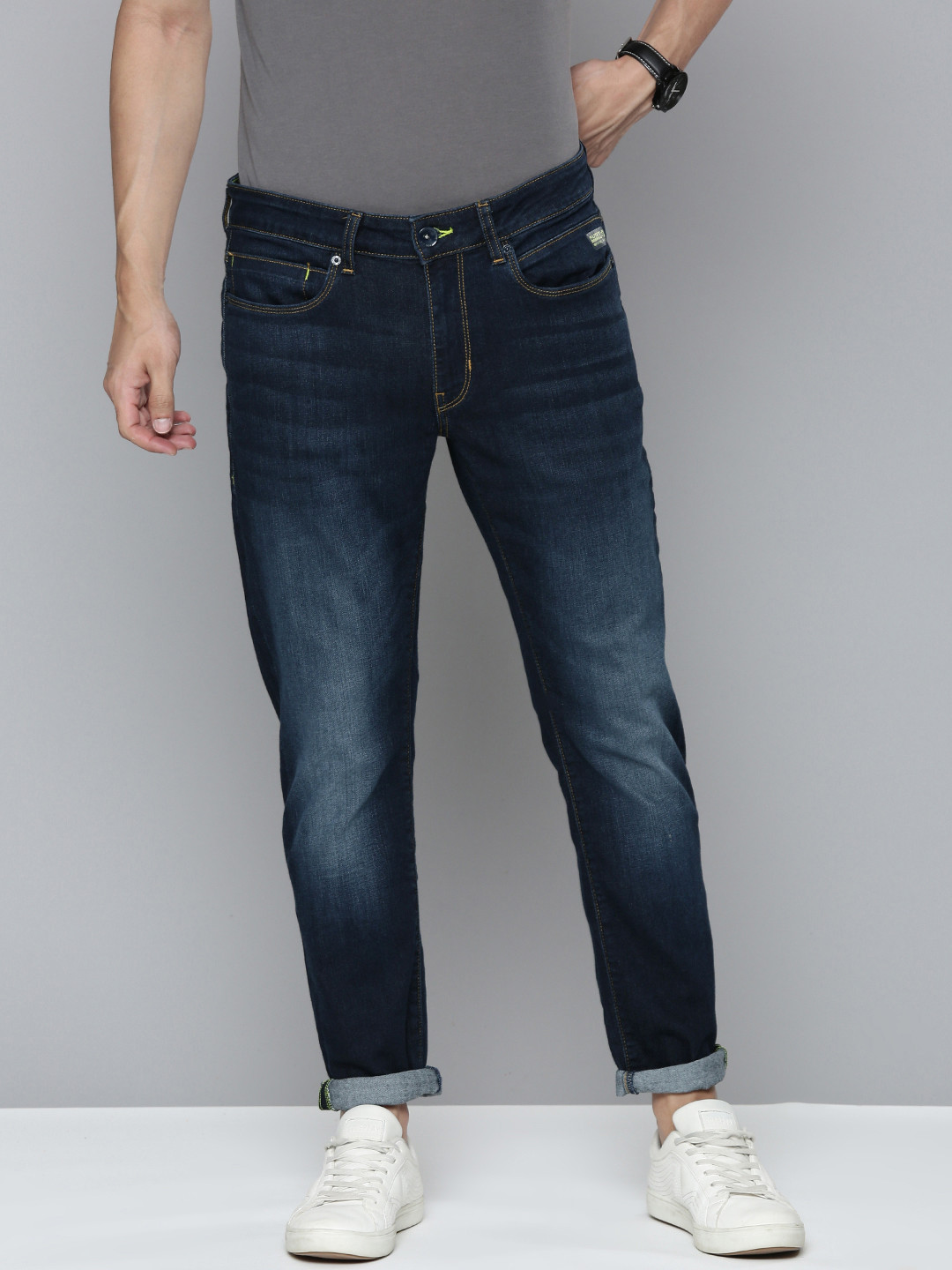 Buy Flying Machine Men Navy Blue Slim Tapered Fit Clean Look Light Fade ...