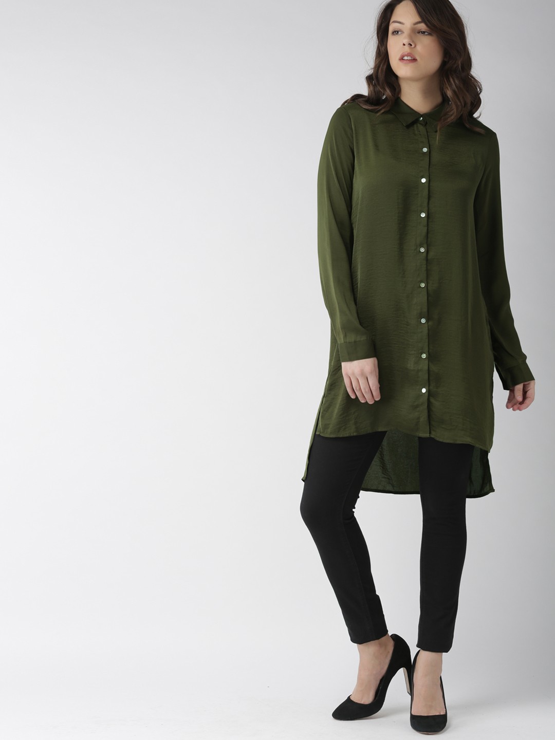 Buy Forever 21 Women Olive Green Regular Fit Solid Casual Longline