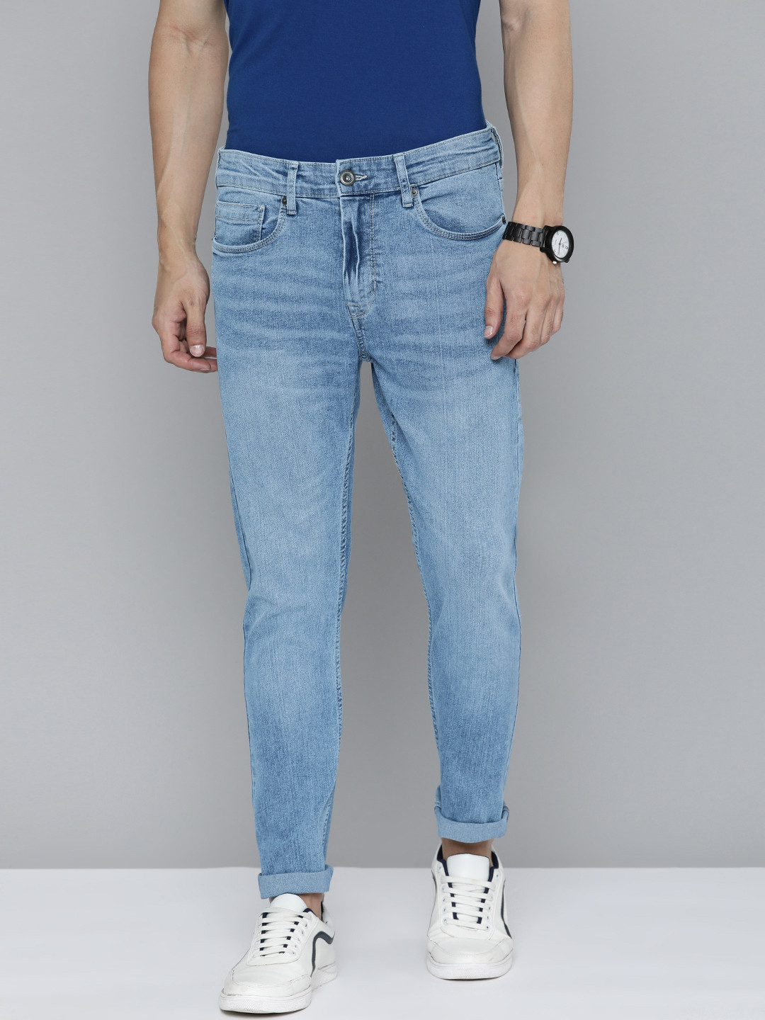 Buy Flying Machine Men Blue Slash Slim Tapered Fit Low Rise Heavy Fade ...