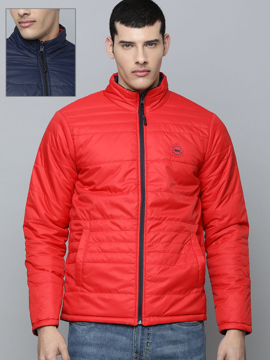 Buy Flying Machine Men Reversible Solid Mock Collar Long Sleeves Puffer ...