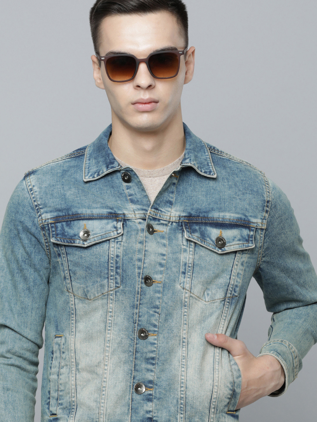 Buy Flying Machine Men Solid Denim Jacket - Jackets for Men 19059882 ...