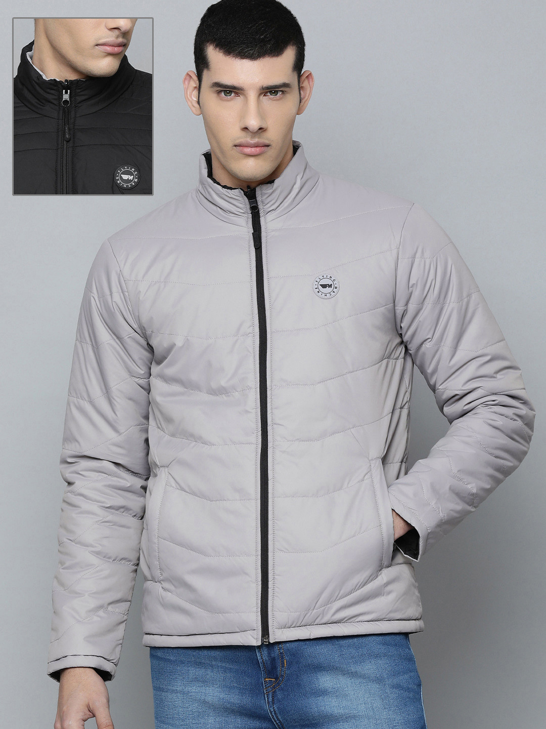 Buy Flying Machine Men Grey And Black Brand Logo Printed Reversible ...