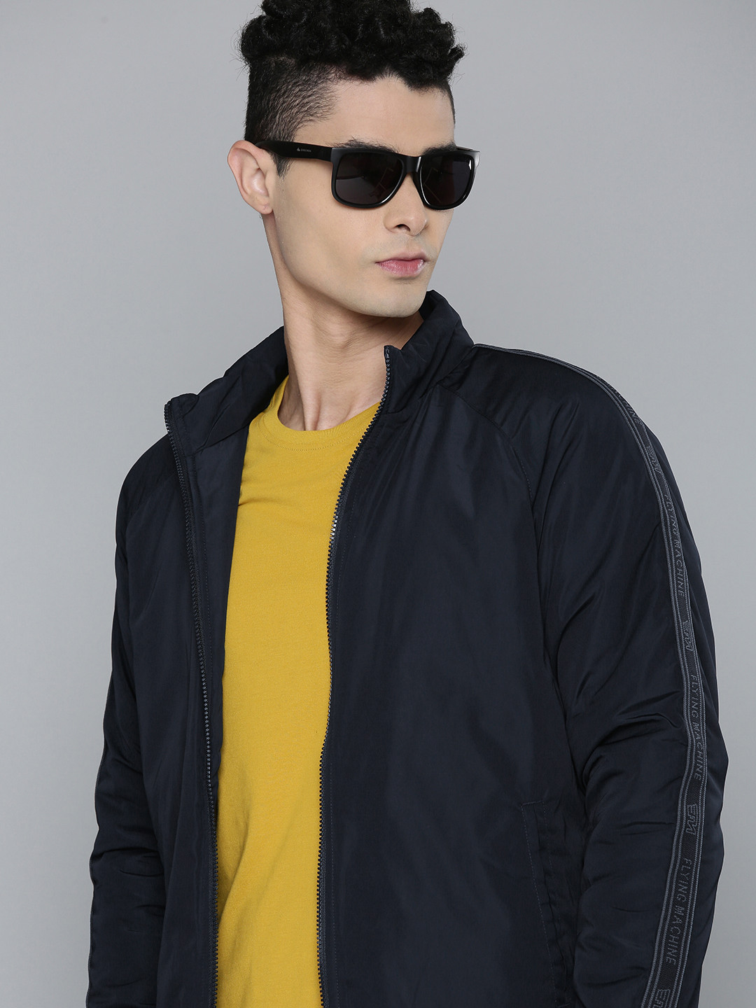 Buy Flying Machine Men Navy Blue Back Brand Logo Self Design Insulator ...