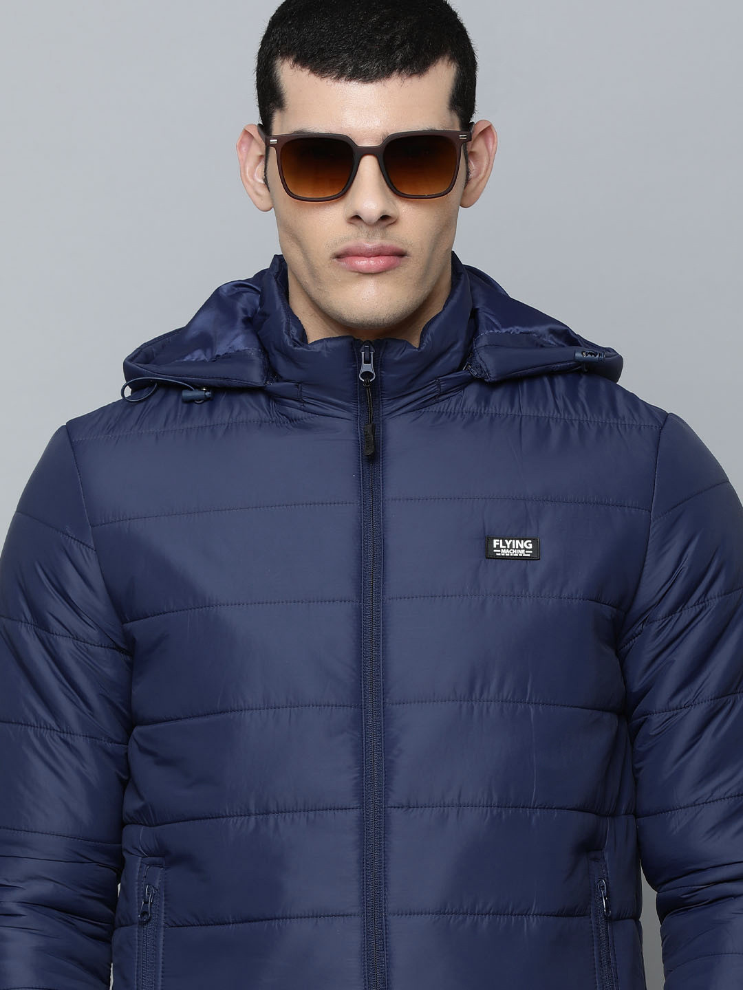 Buy Flying Machine Men Navy Blue Solid Puffer Jacket - Jackets for Men ...