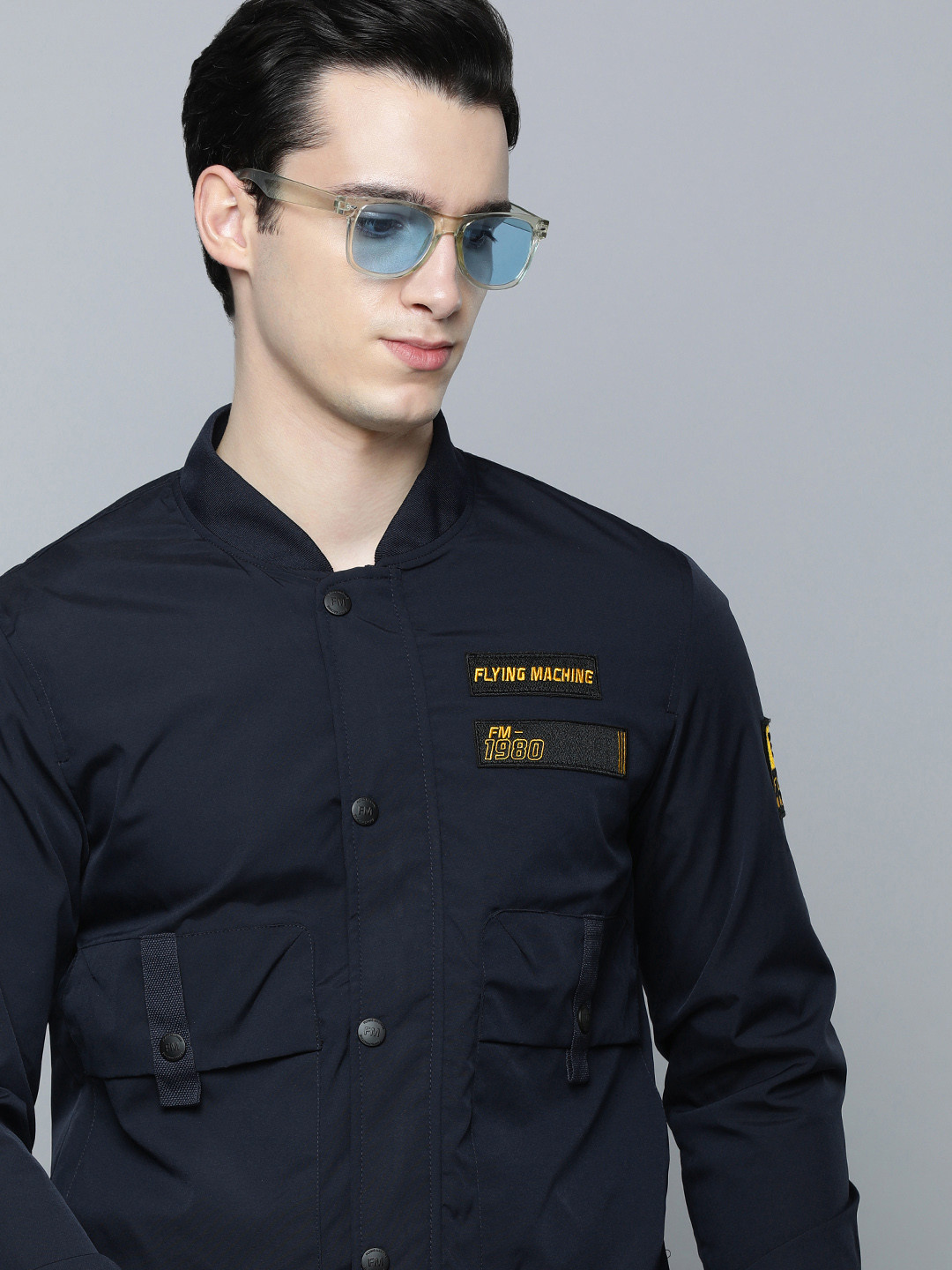 Buy Flying Machine Men Solid Oversized Pockets Bomber Jacket With ...