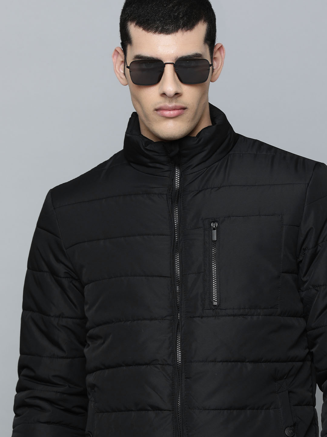 Buy Flying Machine Men Solid Mock Collar Long Sleeves Puffer Jacket ...