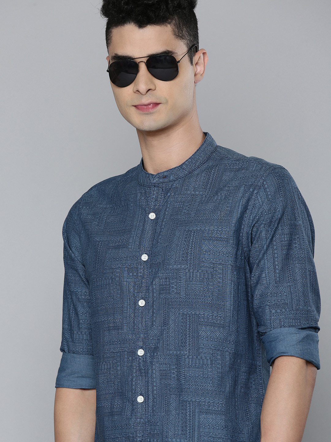 Buy Flying Machine Men Blue Slim Fit Ethnic Motifs Opaque Printed Pure ...