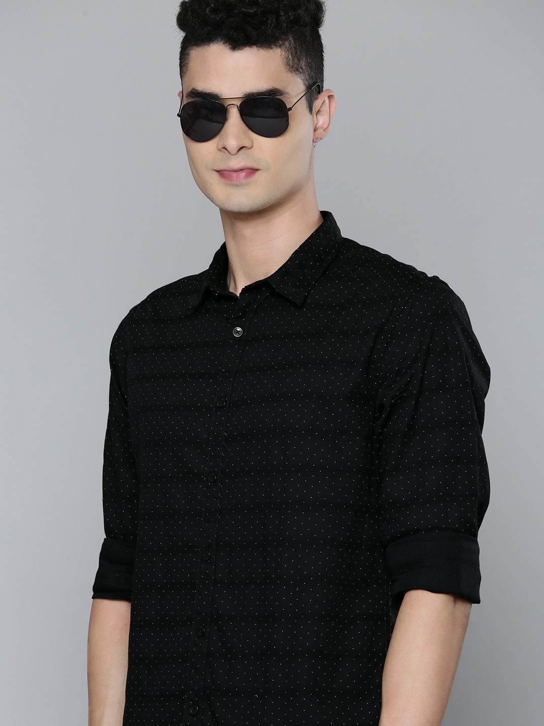 Buy Flying Machine Men Black Slim Fit Printed Pure Cotton Casual Shirt ...