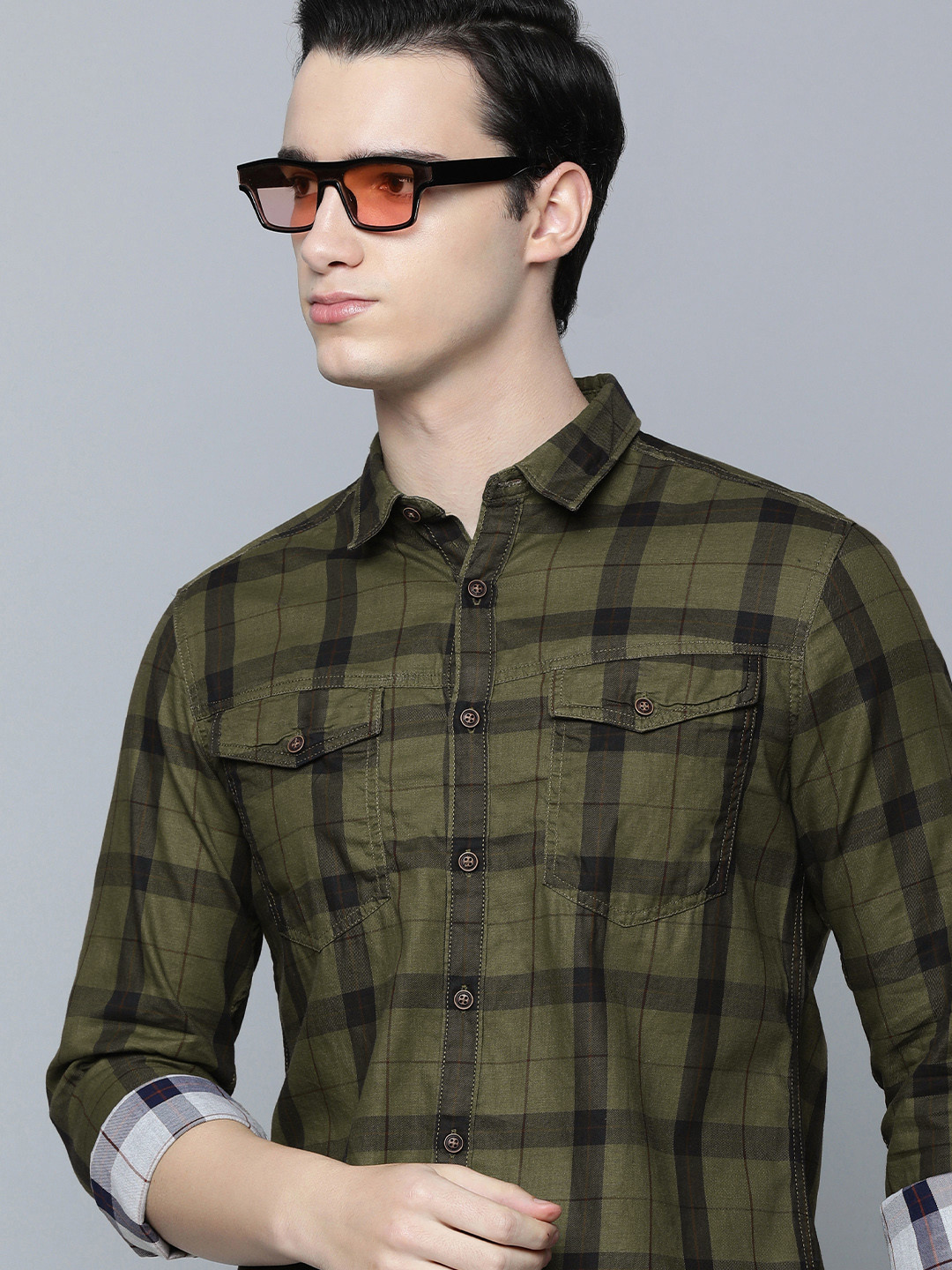 Buy Flying Machine Men Slim Fit Checked Pure Cotton Casual Shirt ...