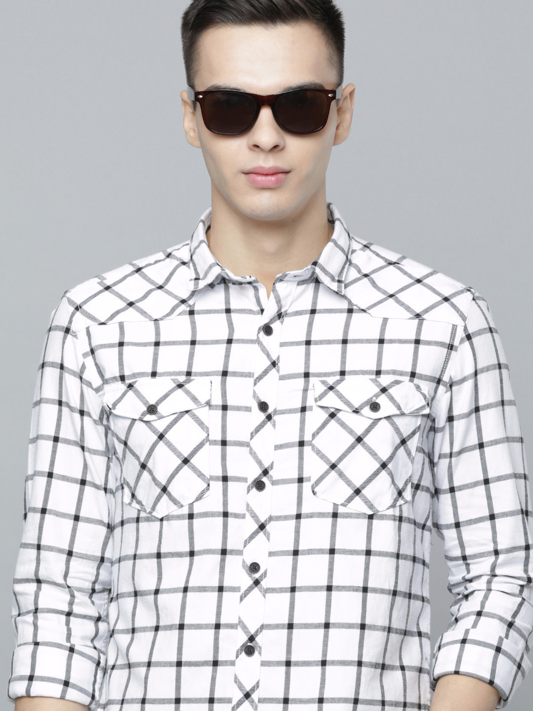 Buy Flying Machine Men Slim Fit Checked Pure Cotton Casual Shirt ...