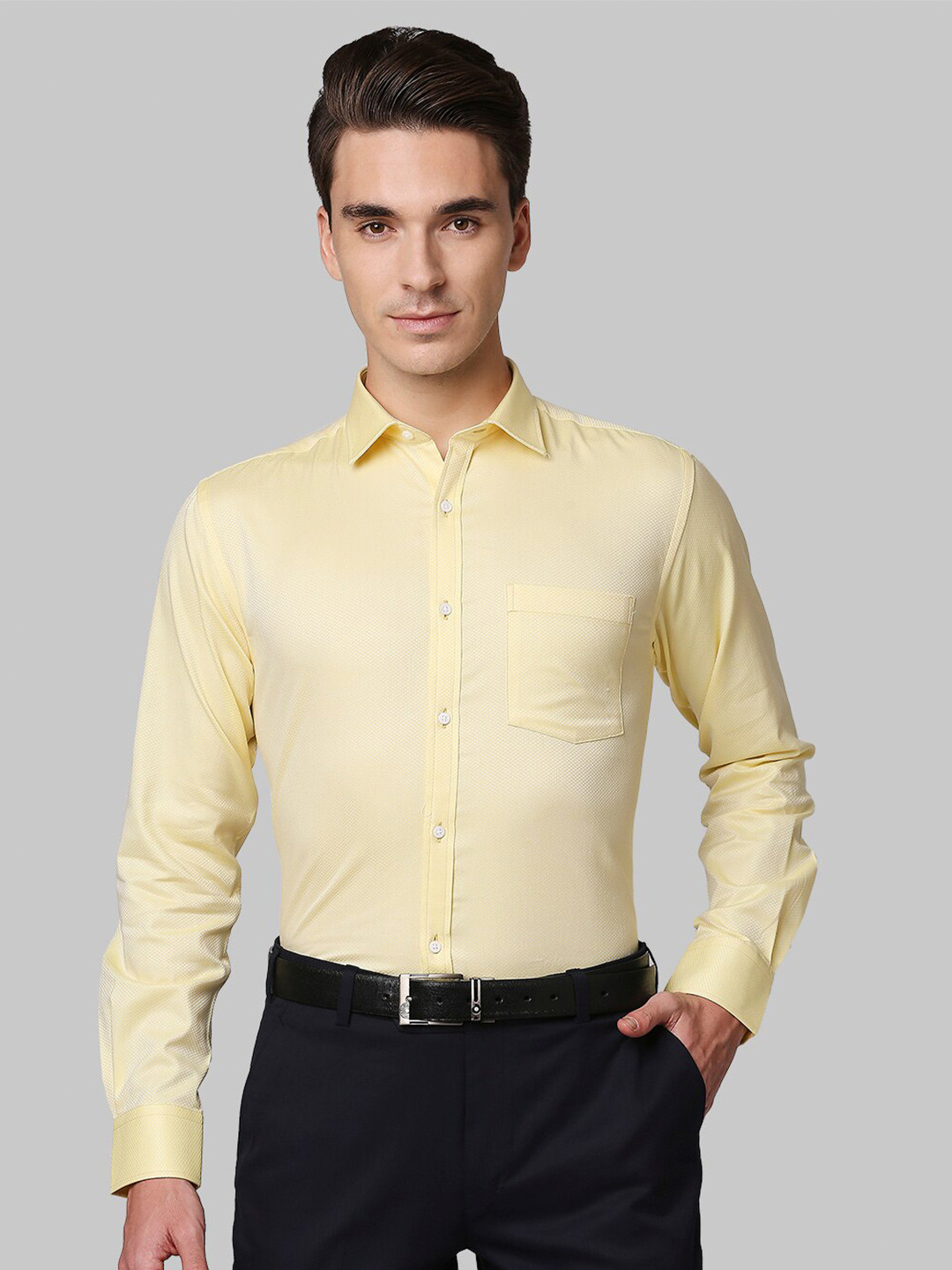 Buy Park Avenue Men Light Yellow Slim Fit Formal Shirt - Shirts for Men ...