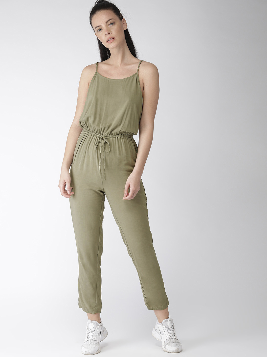 Buy FOREVER 21 Olive Green Solid Basic Jumpsuit - Jumpsuit for Women ...