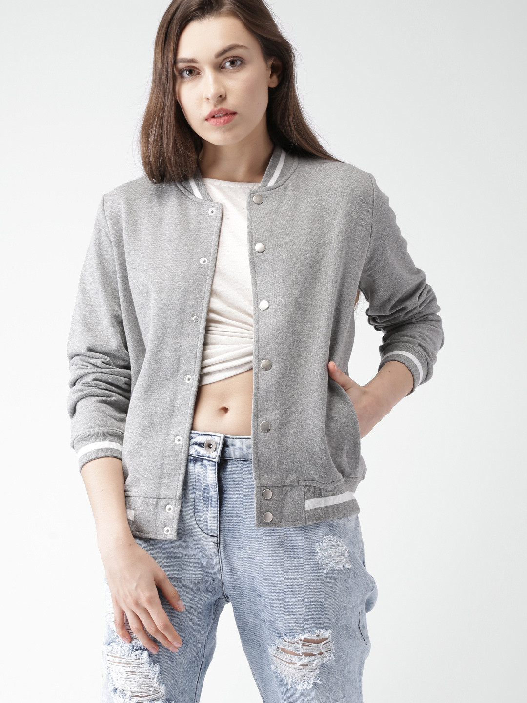 Buy FOREVER 21 Grey Melange Tailored Jacket - Jackets for Women 1906522 ...