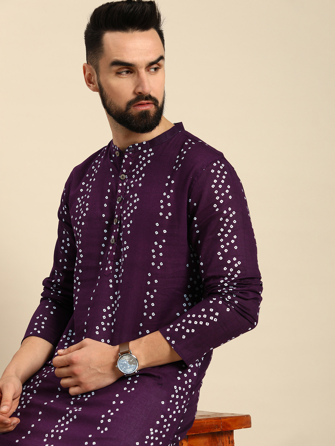 Buy Anouk Men Bandhani Printed Pure Cotton Kurta - Kurtas for Men ...