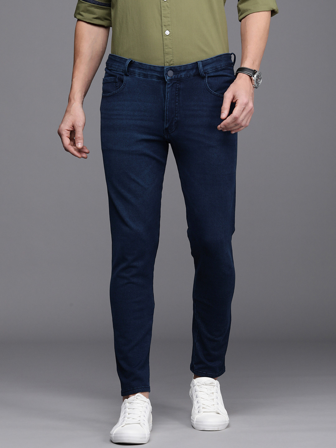Buy Louis Philippe Jeans Men Navy Blue Slim Tapered Fit Low Rise ...