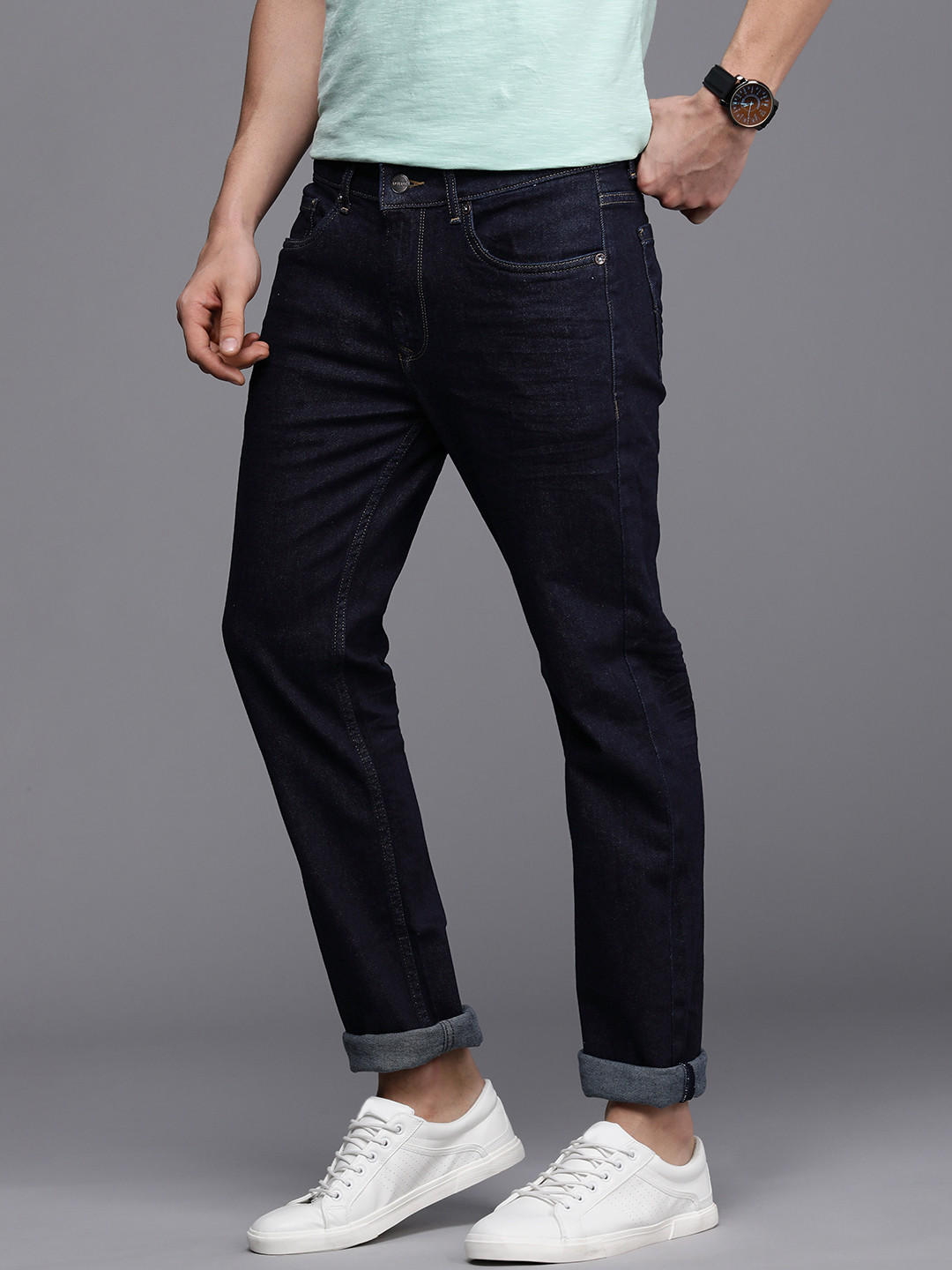 Buy Louis Philippe Jeans Men Navy Blue Slim Fit Low Rise Stretchable ...