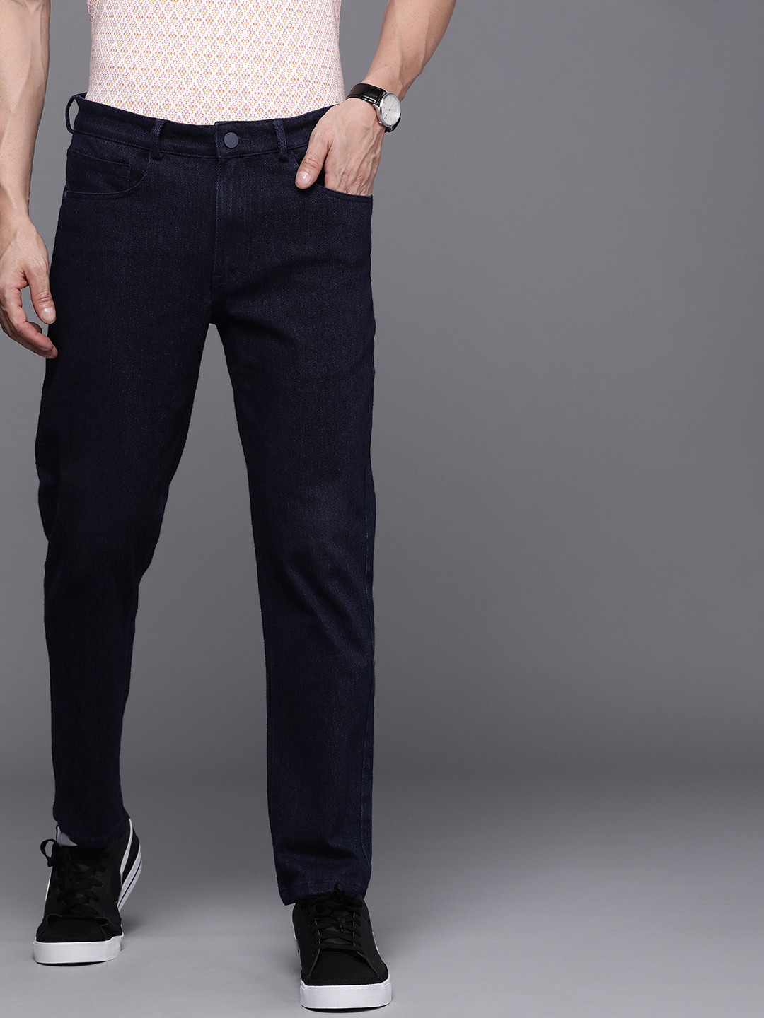 Buy Louis Philippe Jeans Men Navy Blue Slim Fit Low Rise Stretchable ...