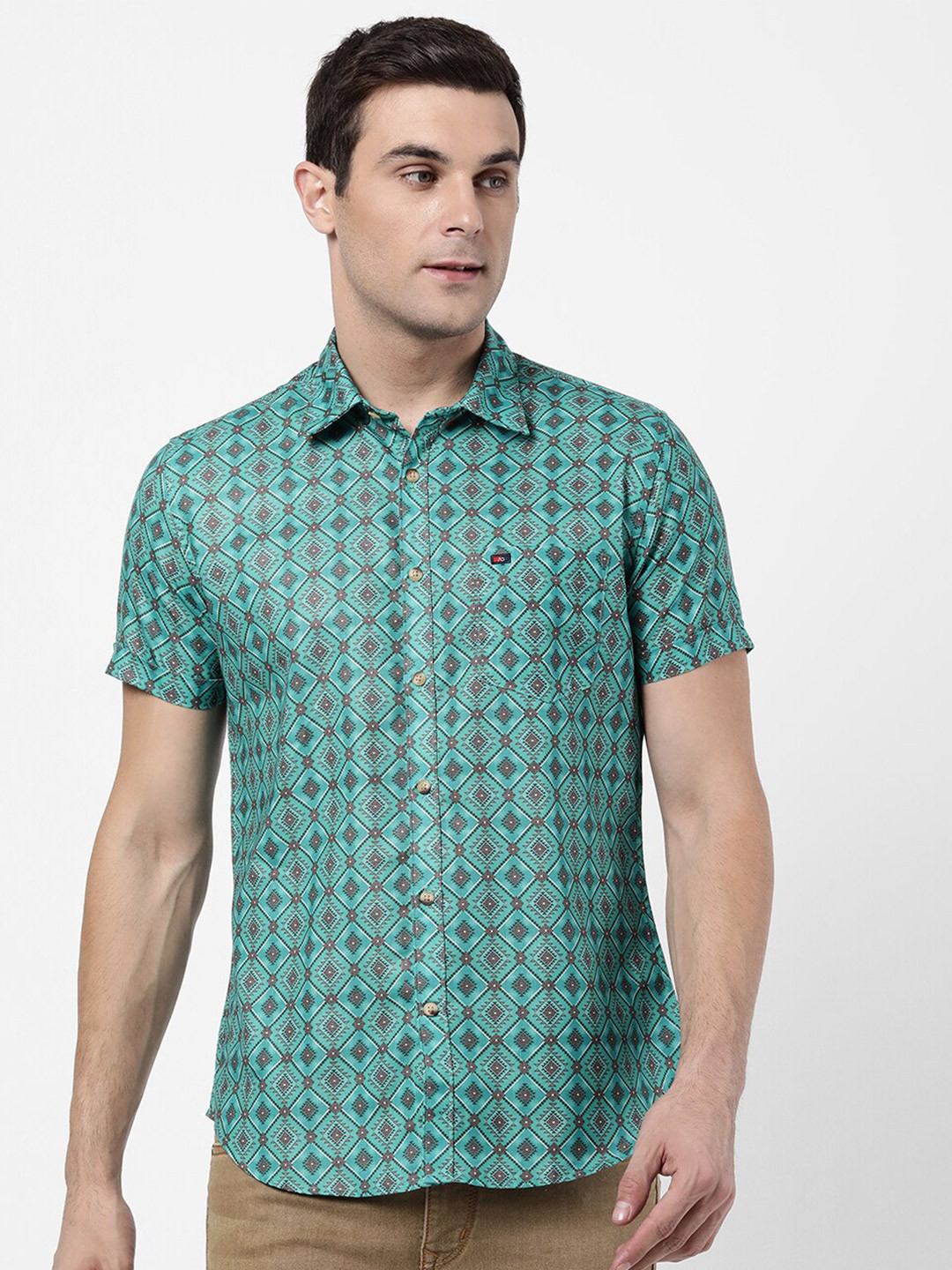 Buy AD By Arvind Men Green Slim Fit Printed Casual Shirt - Shirts for ...