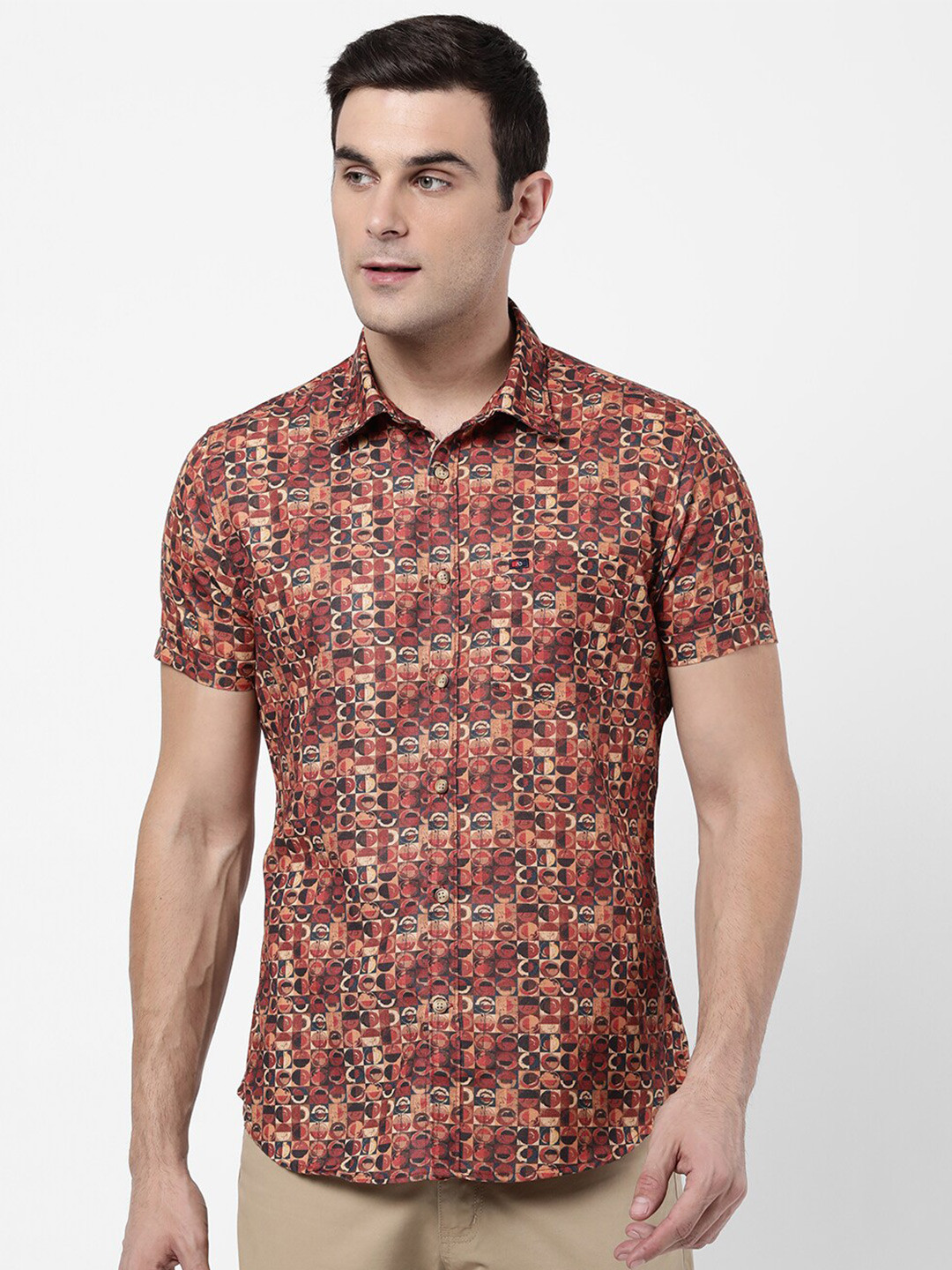 Buy AD By Arvind Men Brown Slim Fit Printed Casual Shirt - Shirts for ...