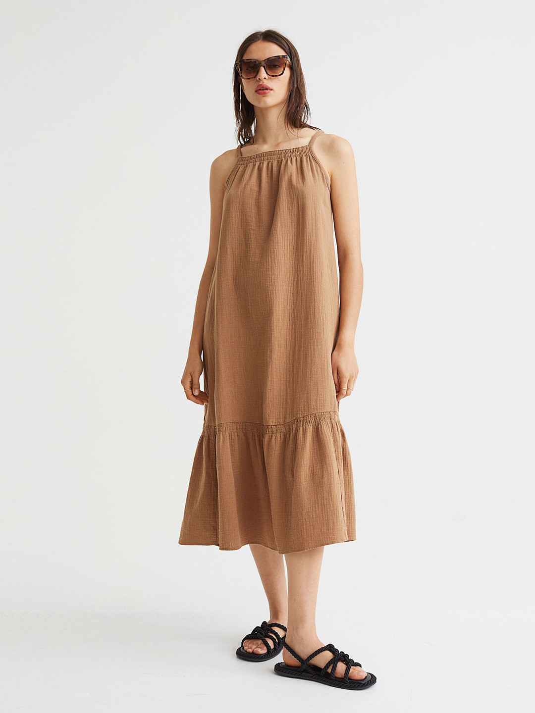 Buy H&M Women Beige Double Weave Cotton Dress - Dresses for Women ...