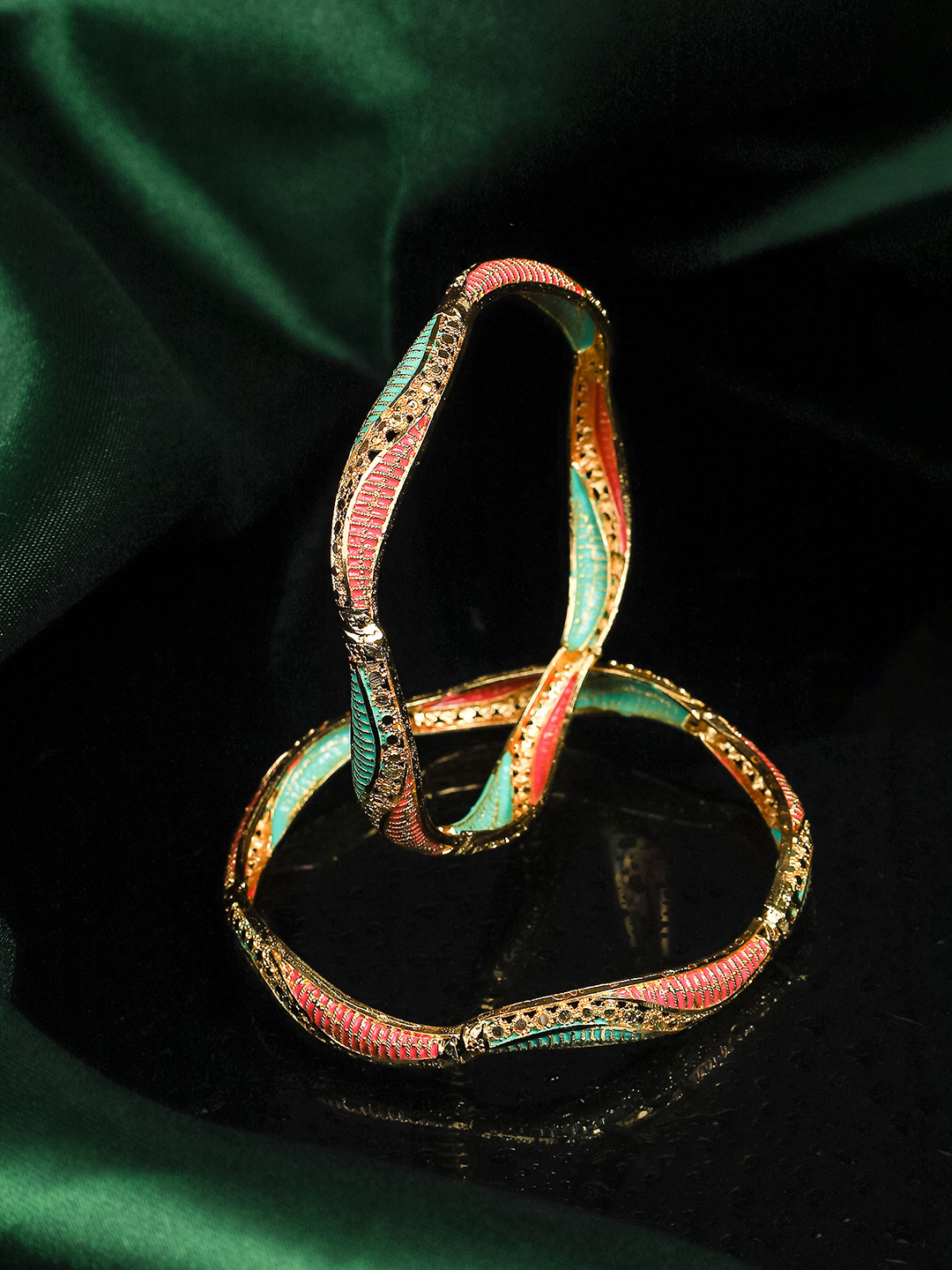 Buy Yellow Chimes Set Of 2 Gold Plated Pink Meenakari Bangles - Bangle ...