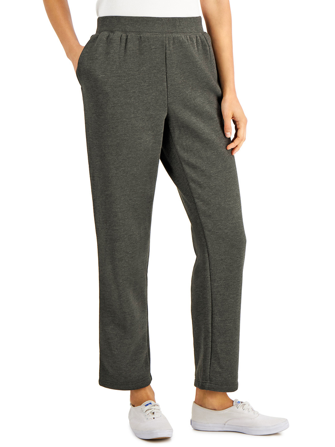 Buy Macy's Karen Scott Women Charcoal Grey Solid Fleece Track Pants ...