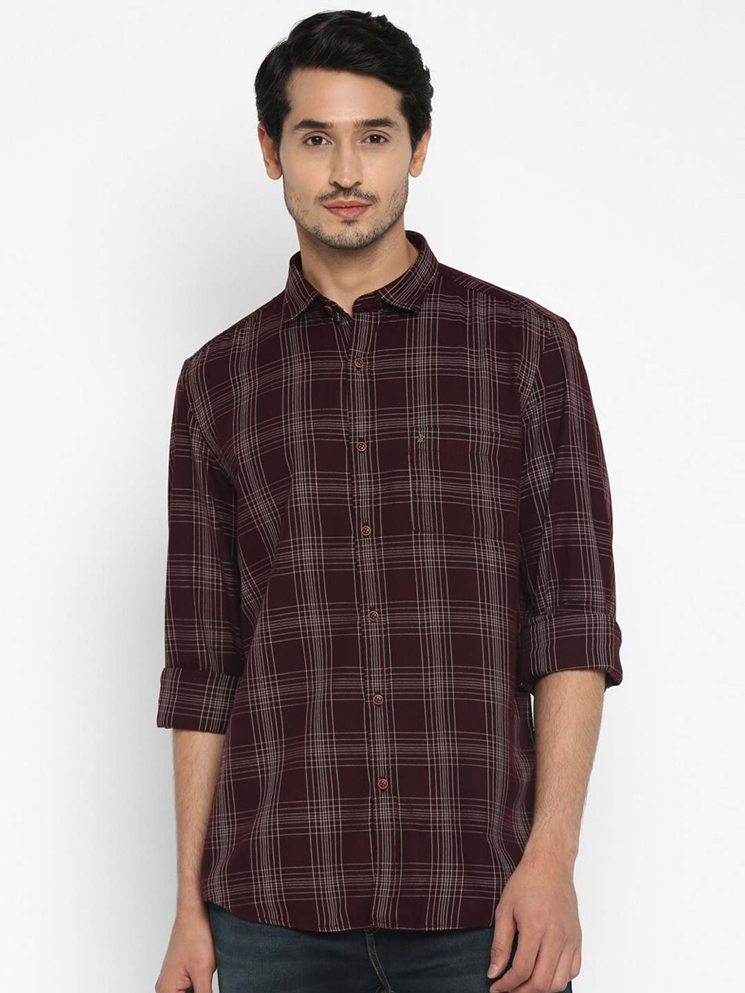 Buy Turtle Men Brown Slim Fit Tartan Checks Checked Semiformal Shirt ...