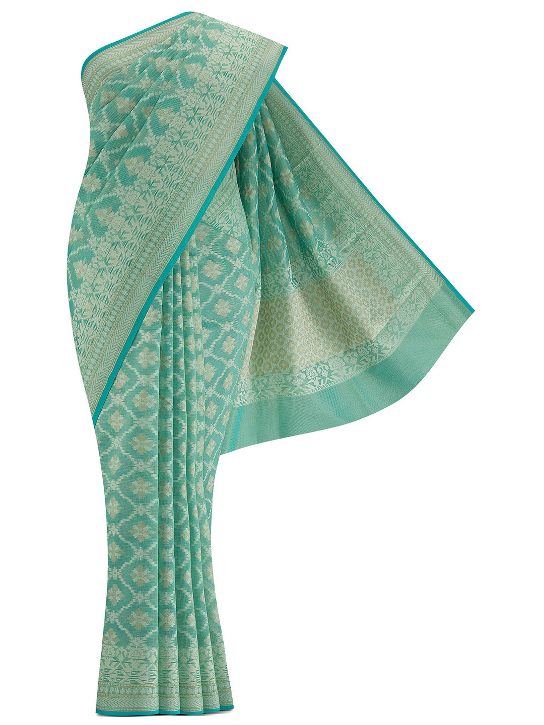 Buy Nalli Next Women Teal Ethnic Motifs Pure Cotton Saree - Sarees for ...