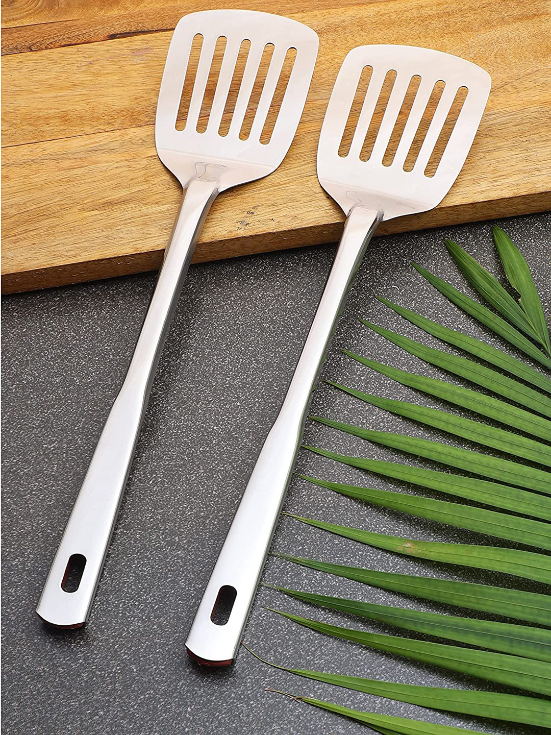 Buy ZEVORA Set Of 2 Silver Colored Solid Stainless Steel Spatulas ...