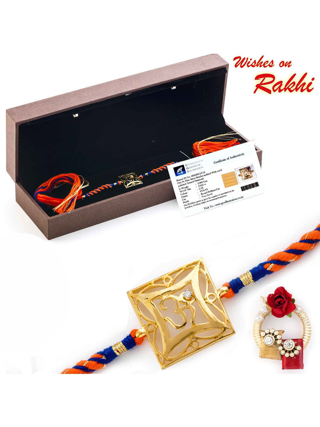 Buy Aapno Rajasthan Men Gold Toned Square Cut Base OM Rakhi - Rakhi for ...