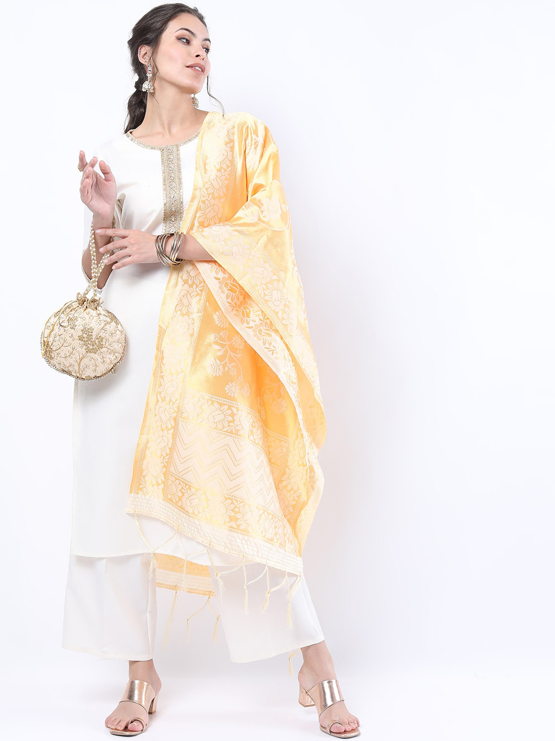 Buy KETCH Women Cream Solid Polyester Kurta Set - Kurta Sets for Women ...
