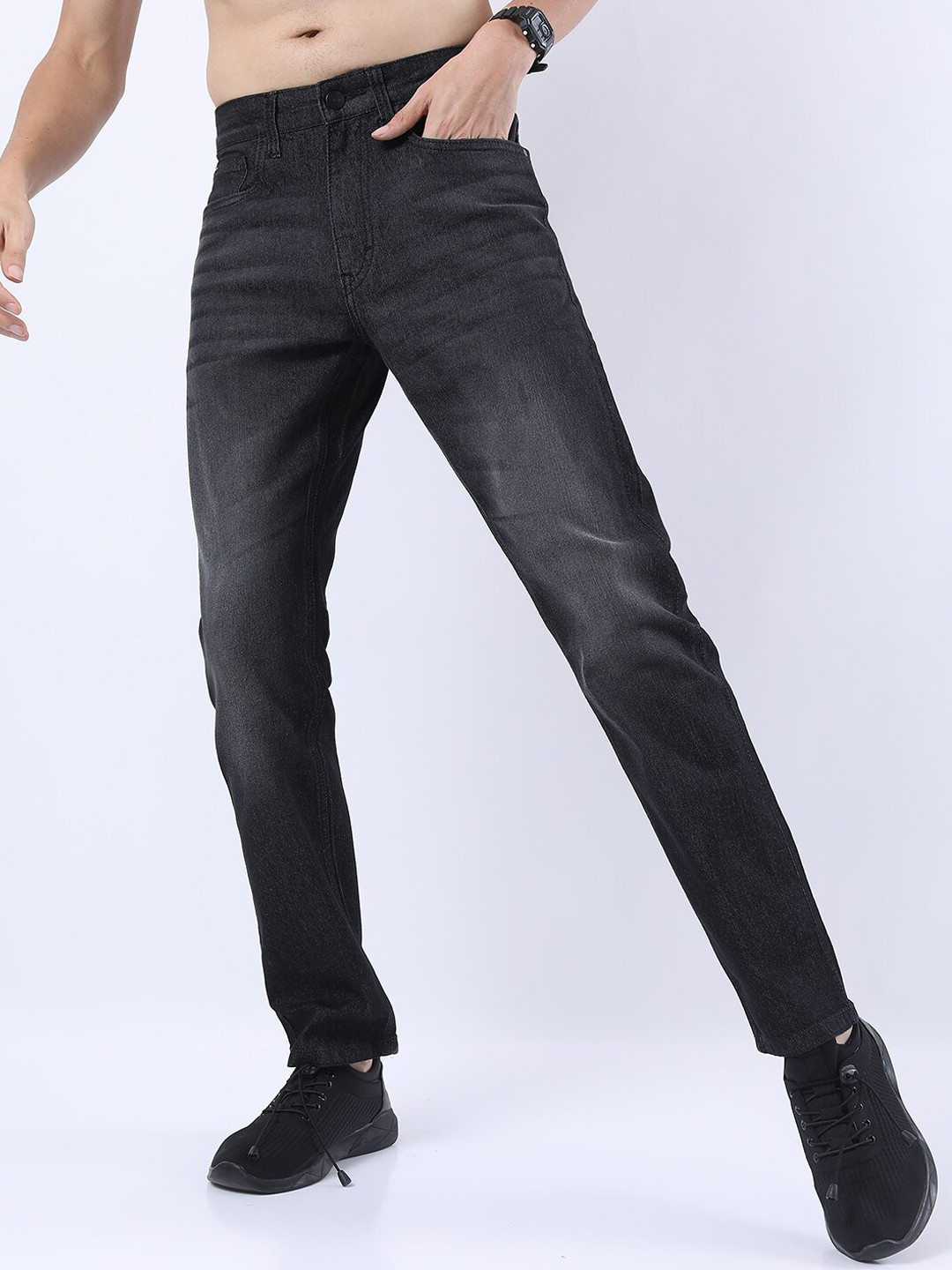 Buy KETCH Men Charcoal Straight Fit Light Fade Stretchable Jeans ...