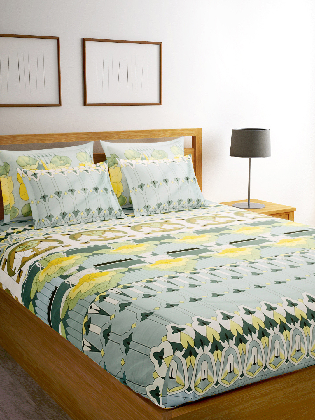 Buy Raymond Home Grey 250 TC Cotton Fine Double Bedsheet With 4 Pillow ...