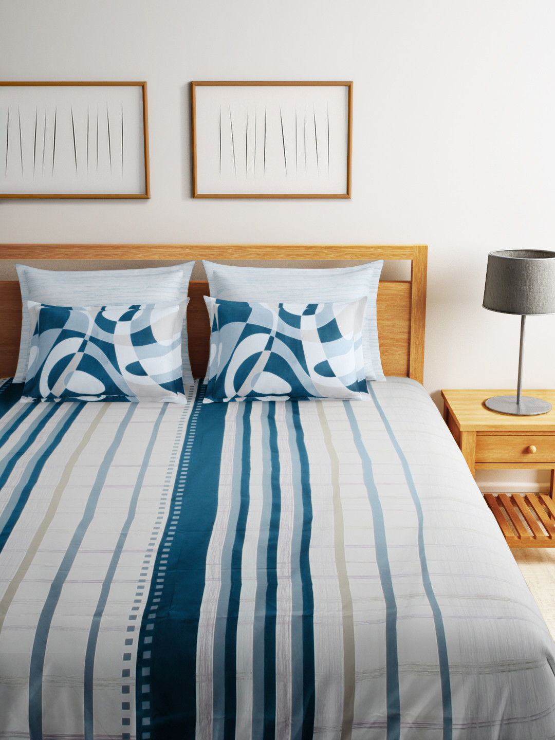 Buy Raymond Home Off White Cotton 300 TC Fine Double Bedsheet With 4 ...