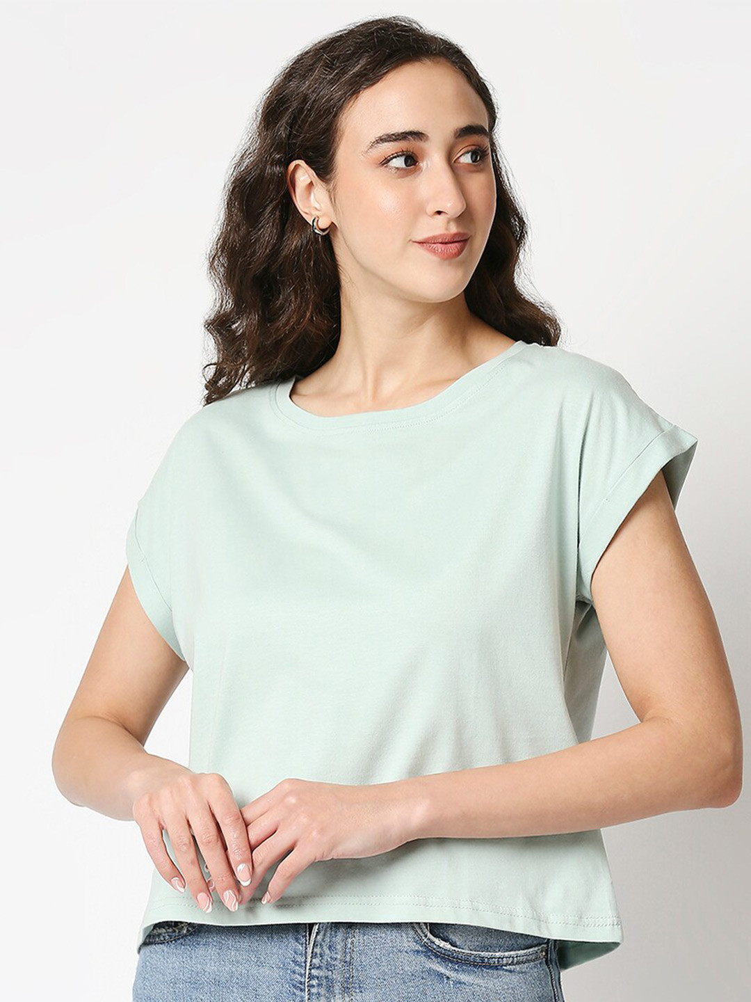 Buy Manaca Green Extended Sleeves Boxy Crop Top - Tops for Women ...