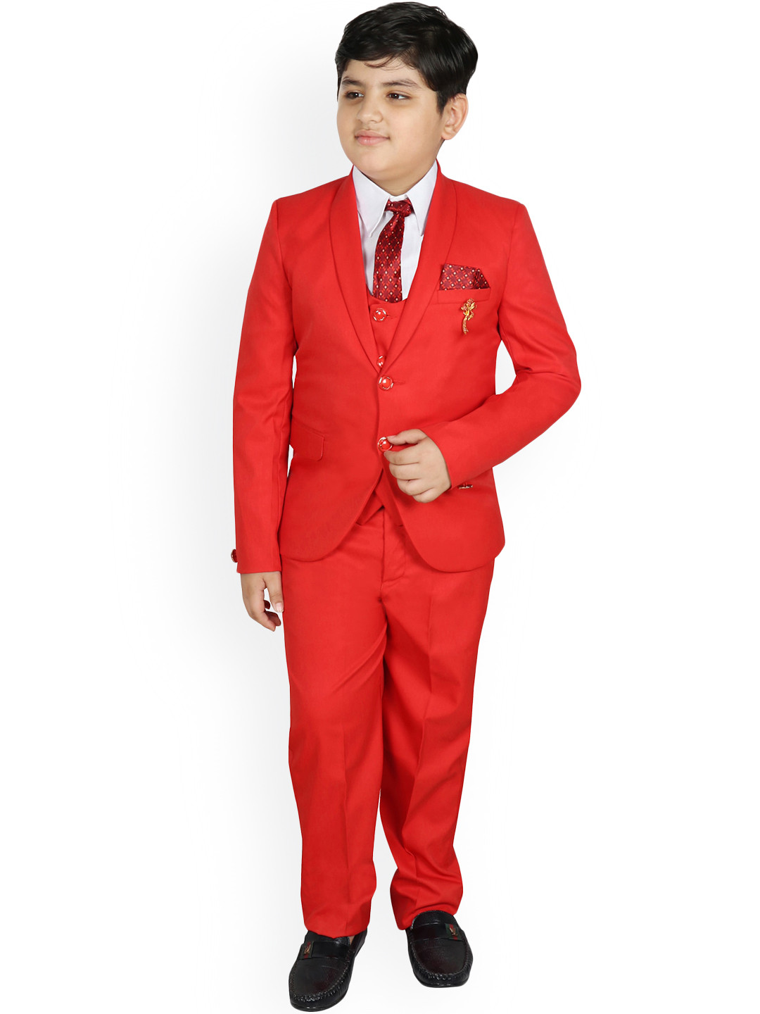 Buy SG YUVRAJ Boys Red Solid Single Breasted 5 Piece Suits - Suits for Boys 19085556 | Myntra