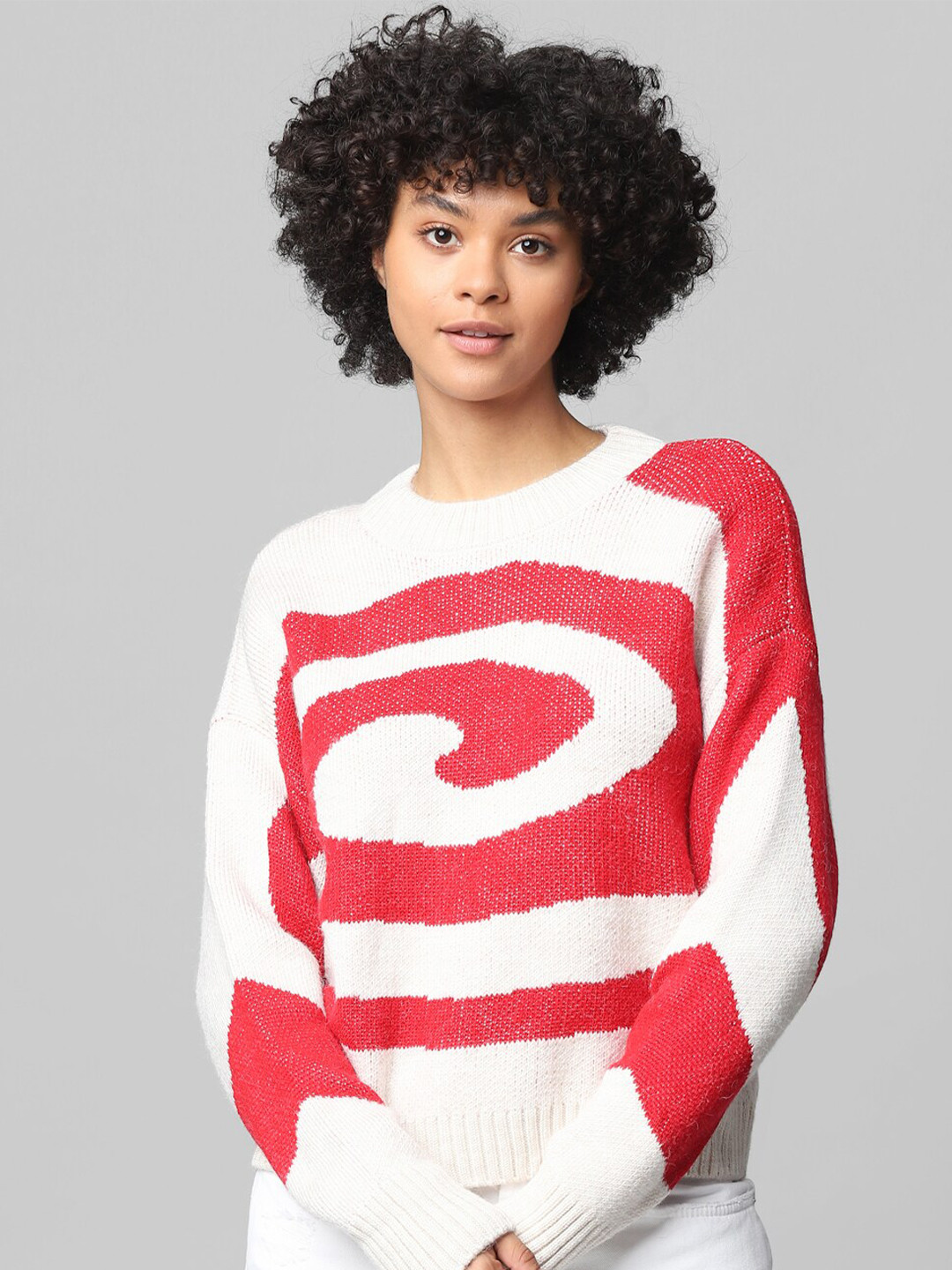 Buy ONLY Women Off White & Red Pullover - Sweaters for Women 19087894 ...