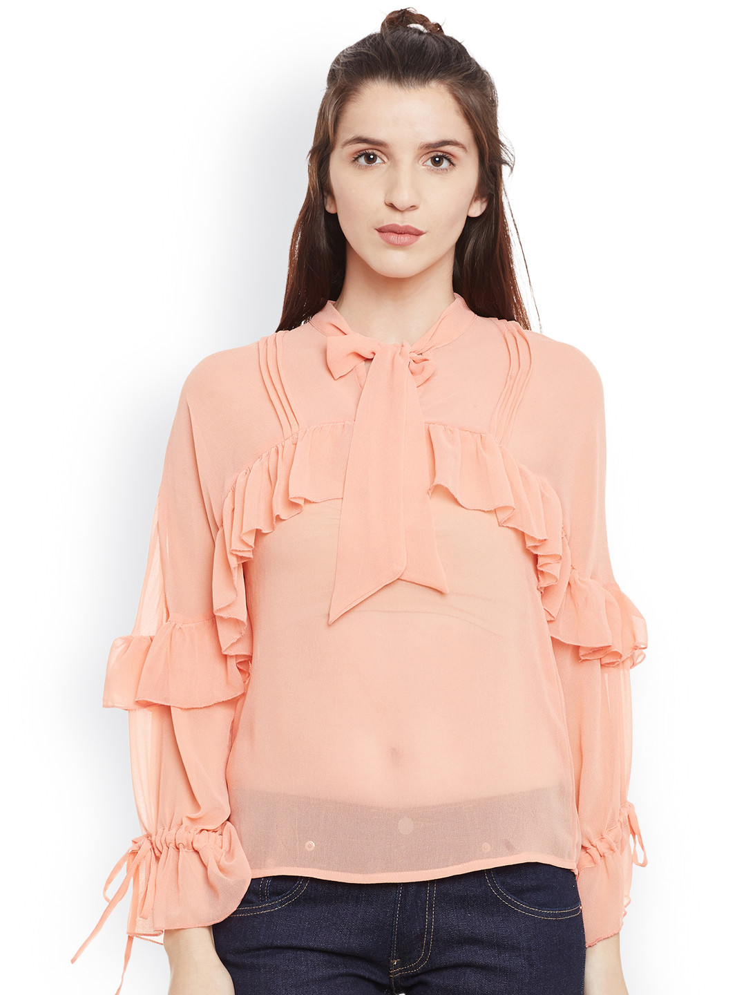 Buy Belle Fille Women Peach Coloured Solid Top - Tops for Women 1908842 ...