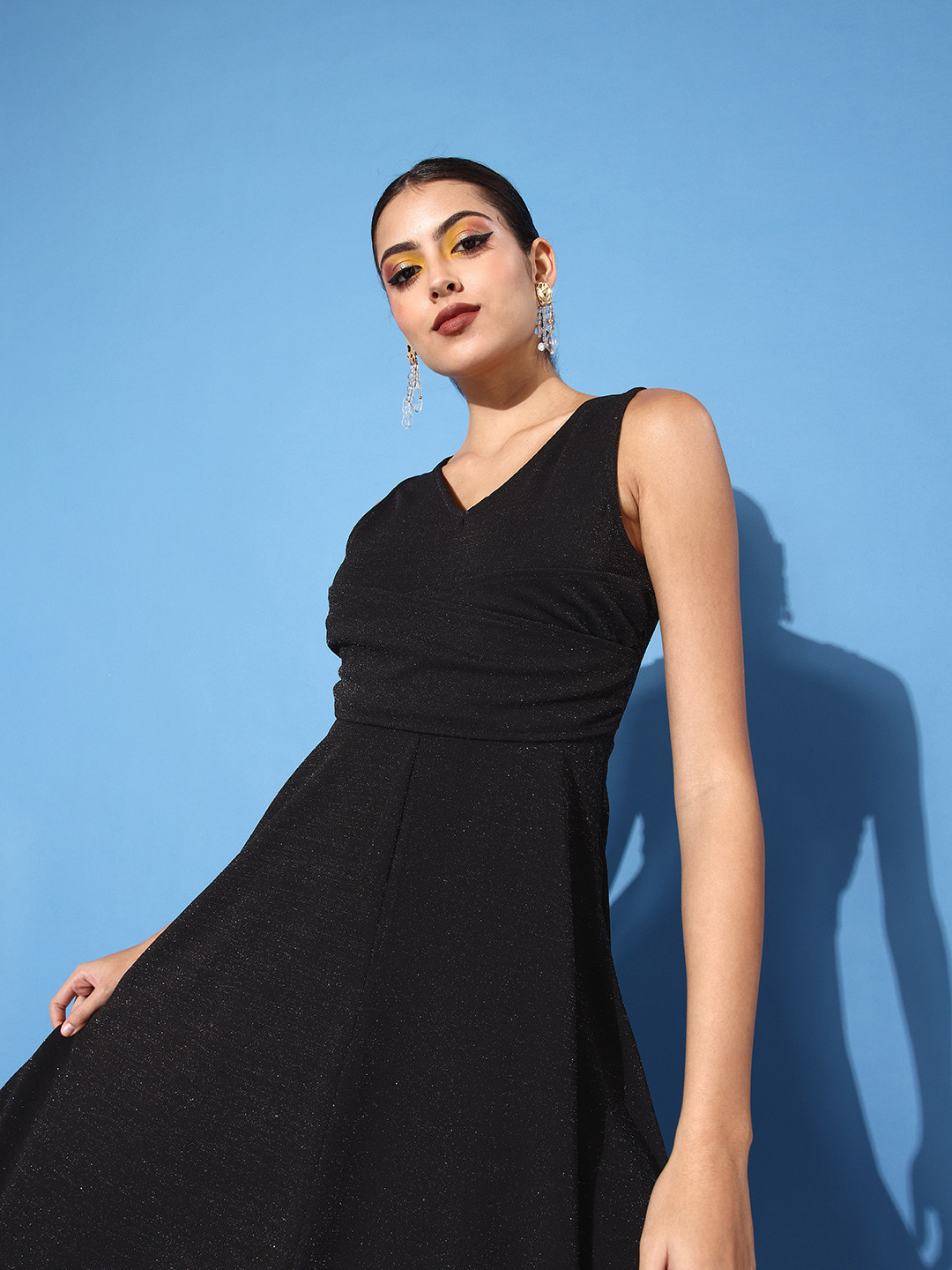 Buy Dressberry Black Solid Sheen Maxi Dress - Dresses for Women ...