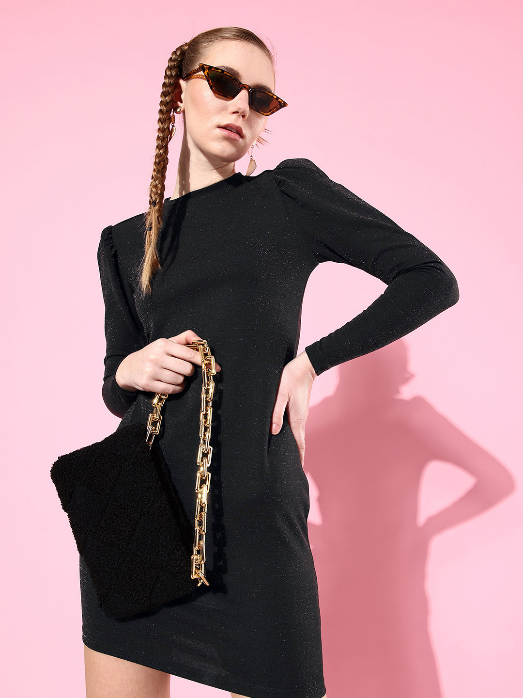 Buy DressBerry Blinky Black Self Design Party Lity Metallic Sheen ...
