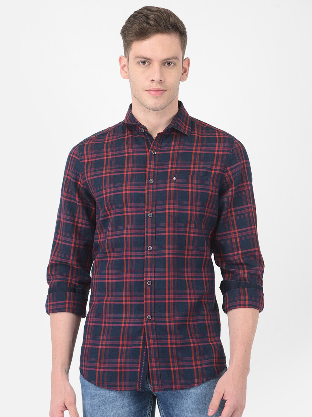 Buy Turtle Men Blue Slim Fit Tartan Checks Checked Semiformal Shirt ...