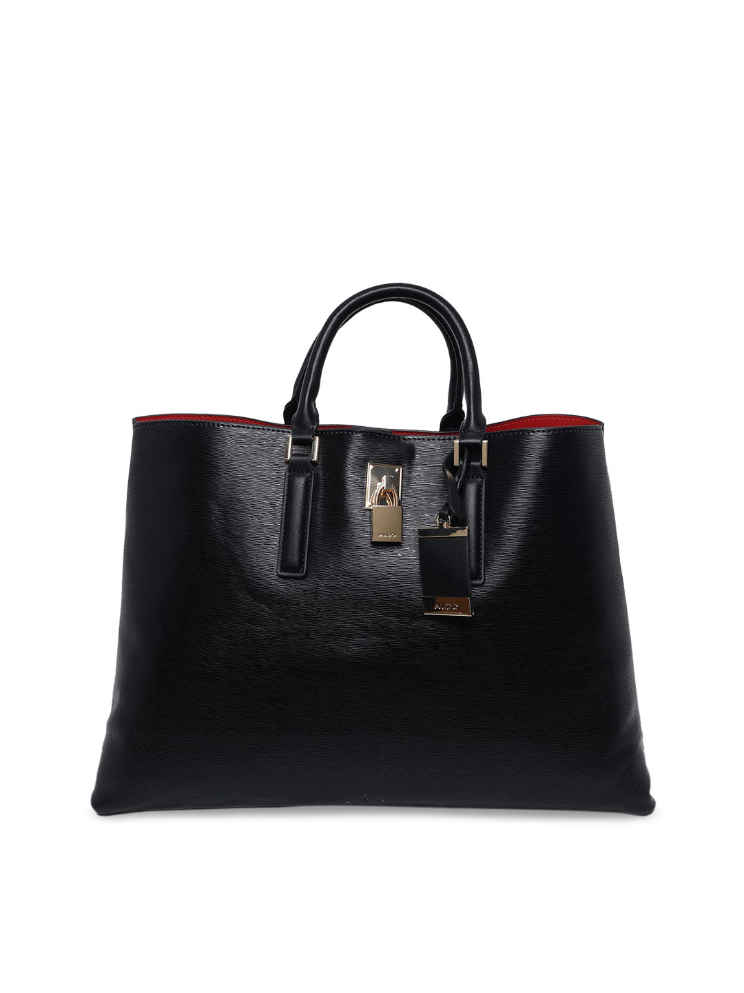 Buy ALDO Black PU Oversized Structured Tote Bag With Tasselled ...